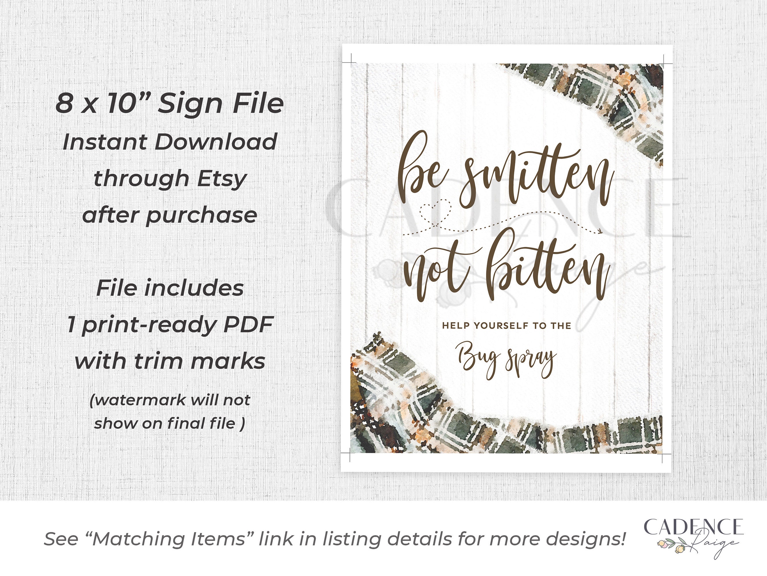 8 X 10 Bug Spray Sign, Printable Bug Spray Sign, Smitten Not Bitten ...