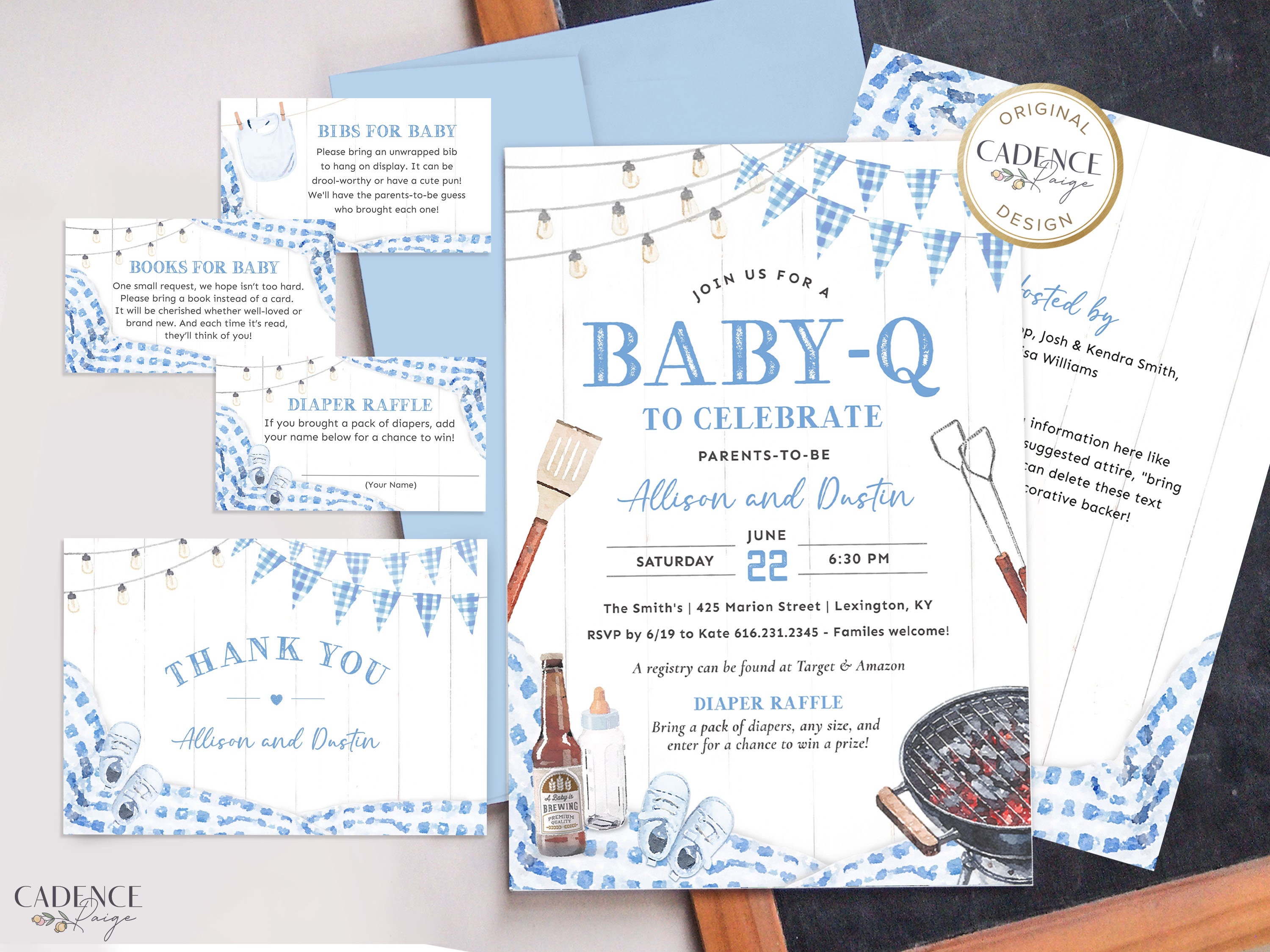 Blue Baby-q Shower Invitation for Baby Boy BBQ Shower Invite, Light ...