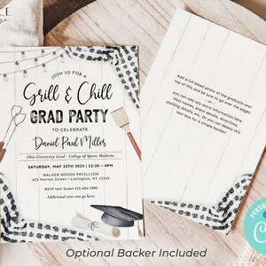 Grill and Chill Graduation Party Invitation, BBQ Grad Party Invitation ...