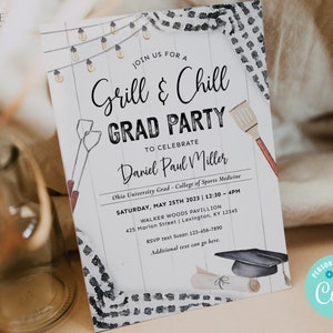 Grill and Chill Graduation Party Invitation, BBQ Grad Party Invitation ...