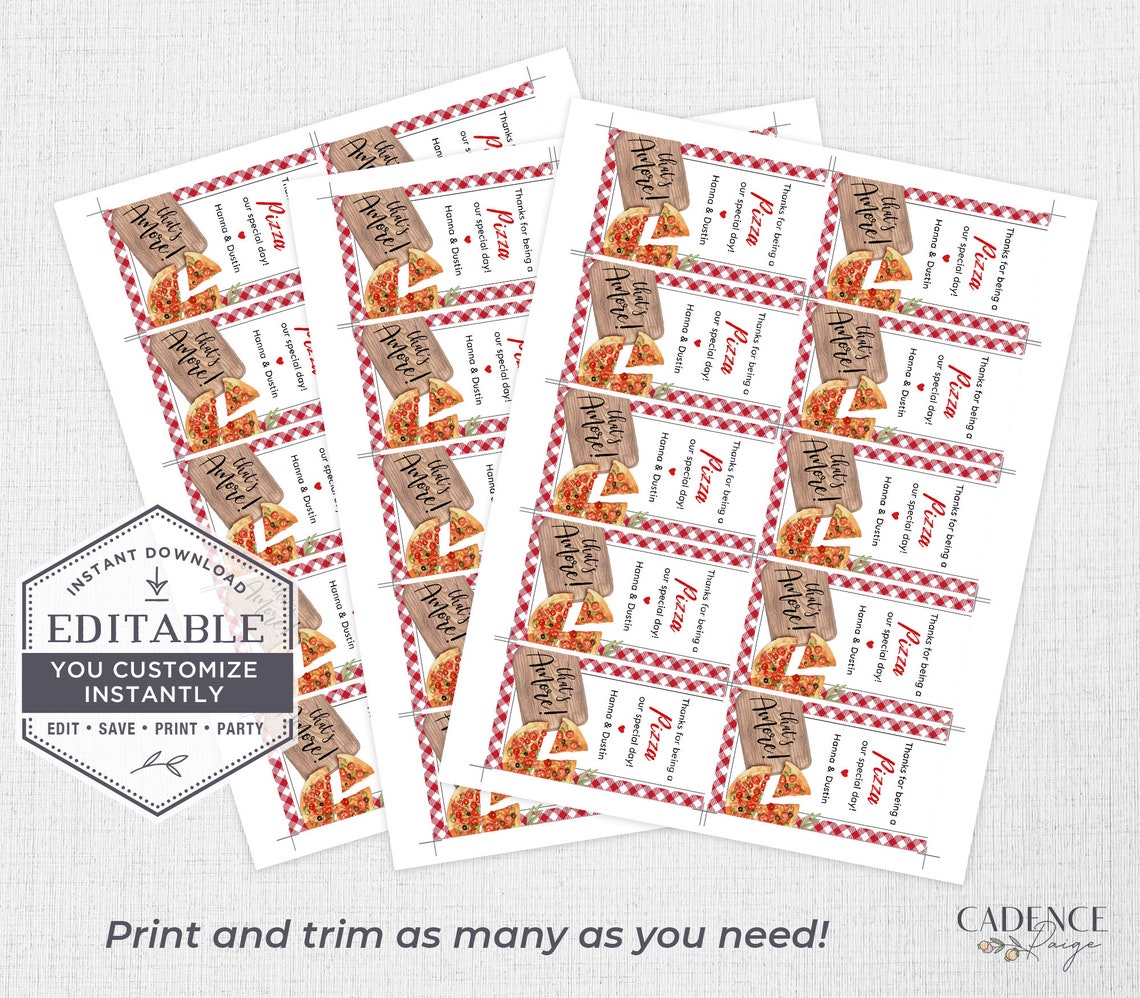 Pizza Favor Tags, Pizza Gift Tags, Printable Pizza Favors, Italian ...