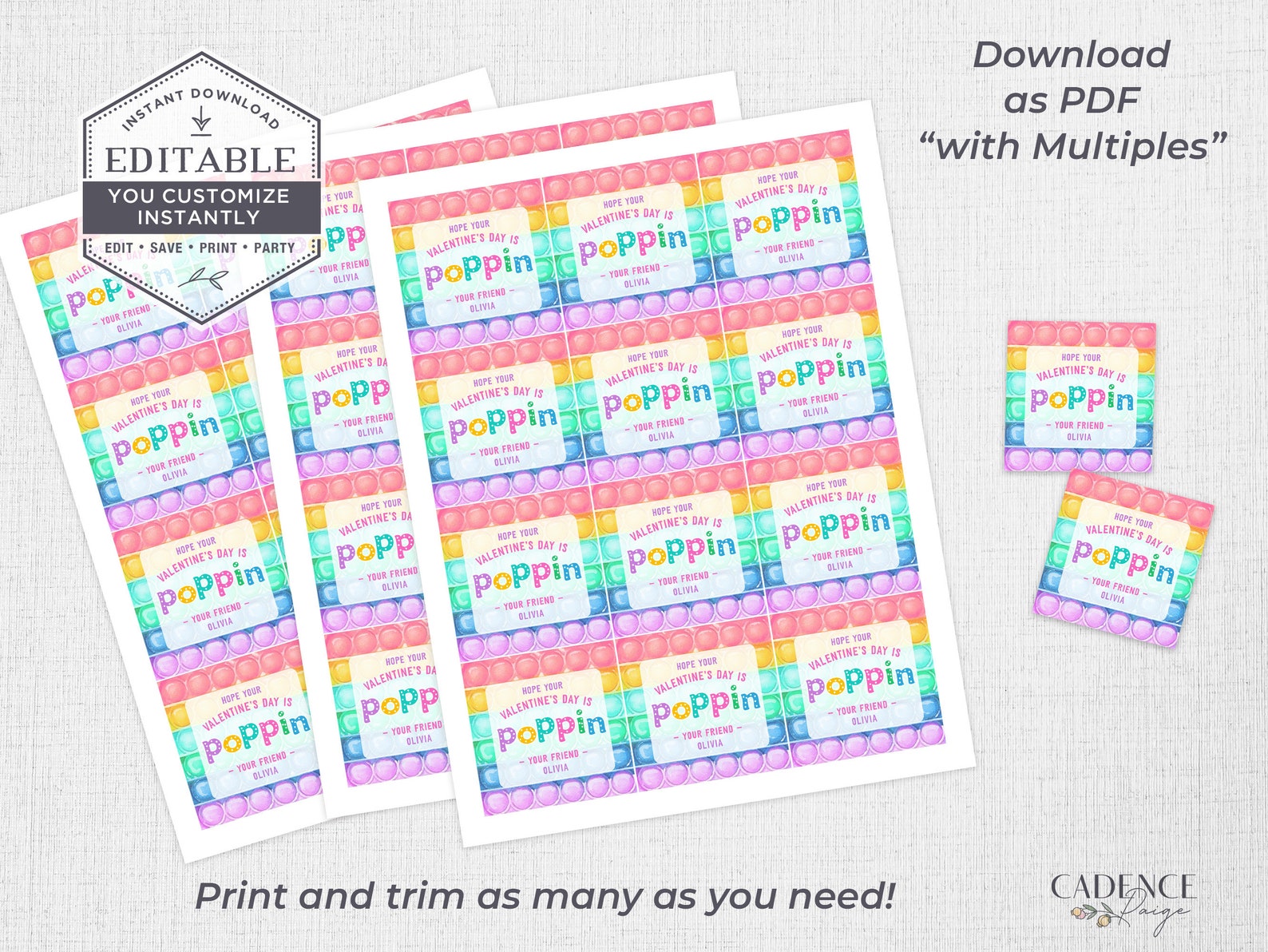 Valentine's Day Pop It Tags Class Valentine Tags - Etsy