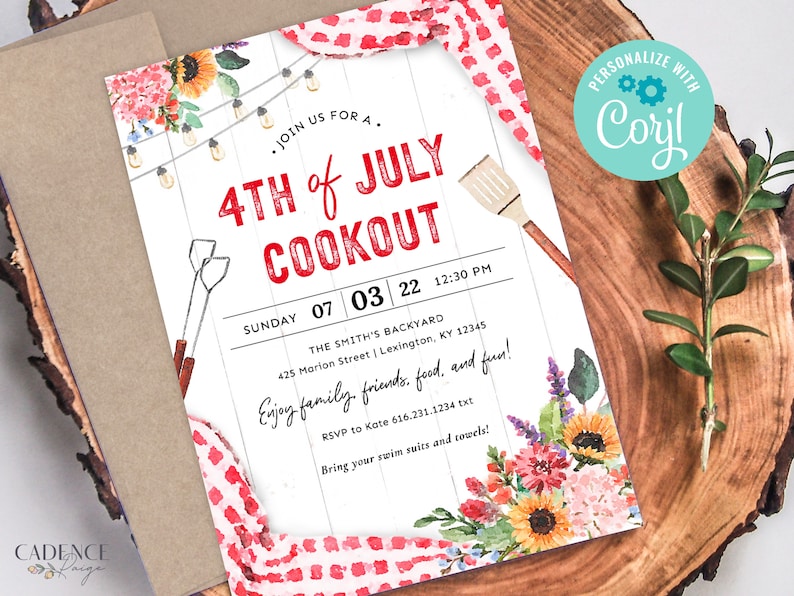 4th of July Party Invitation 4th of July Cookout Invitation - Etsy