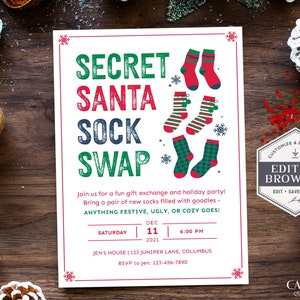 Christmas Sock Exchange Party Invite, Holiday Sock Swap Party Invite ...