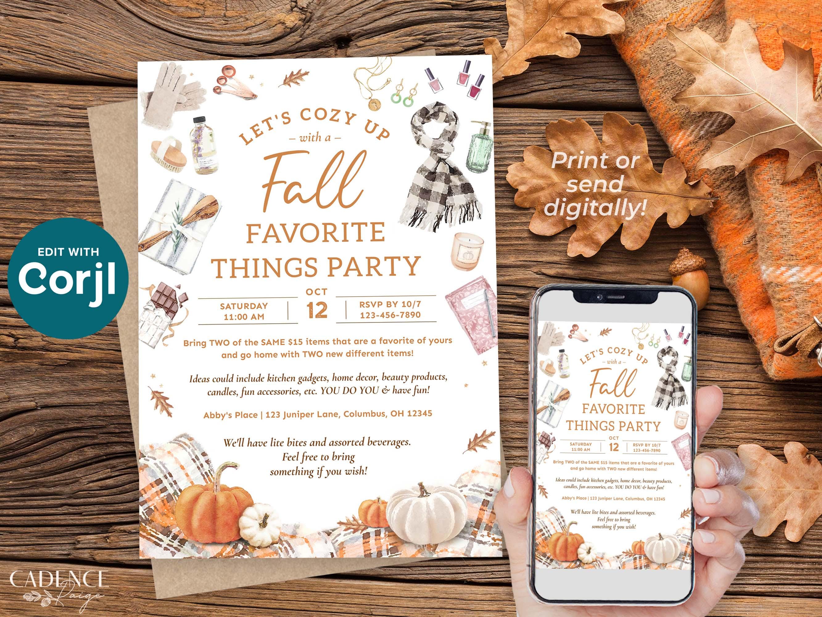 Fall Favorite Things Party Invitation for Fall Gift Exchange Party Cozy ...