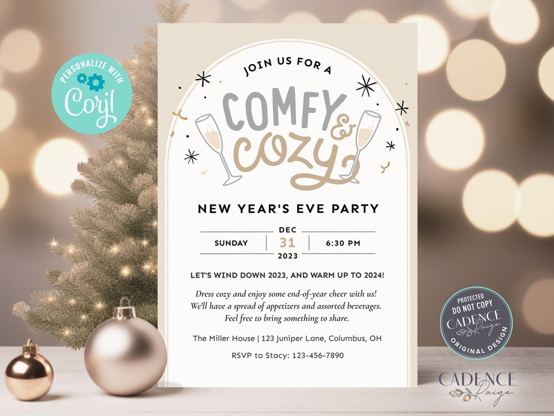Casual New Year's Eve Party Invitation, Cozy NYE Party Invite, Mobile ...