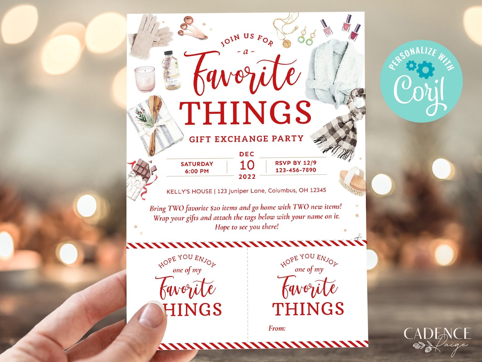 Favorite Things Party Invite With Tags Gift Exchange Invite - Etsy
