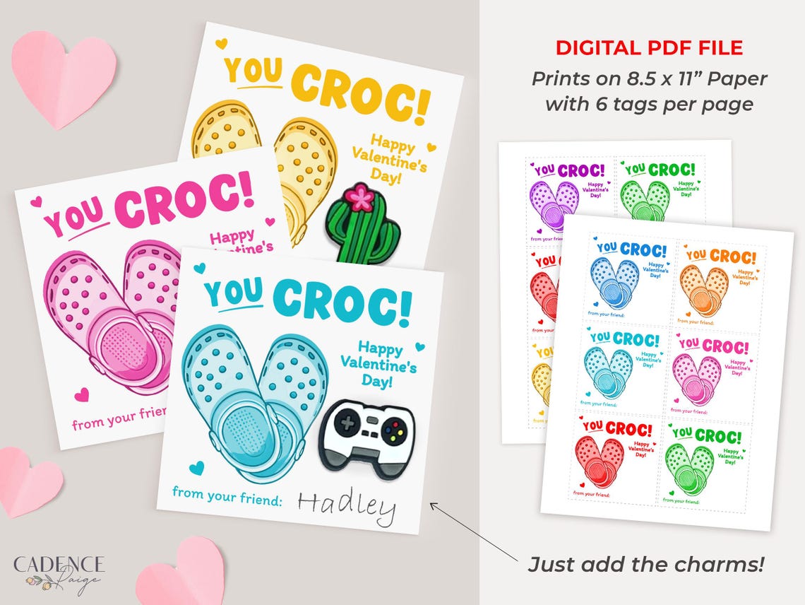 You Croc Valentine's Day Gift Tag, Shoe Charm Valentines Day Tag, Easy ...