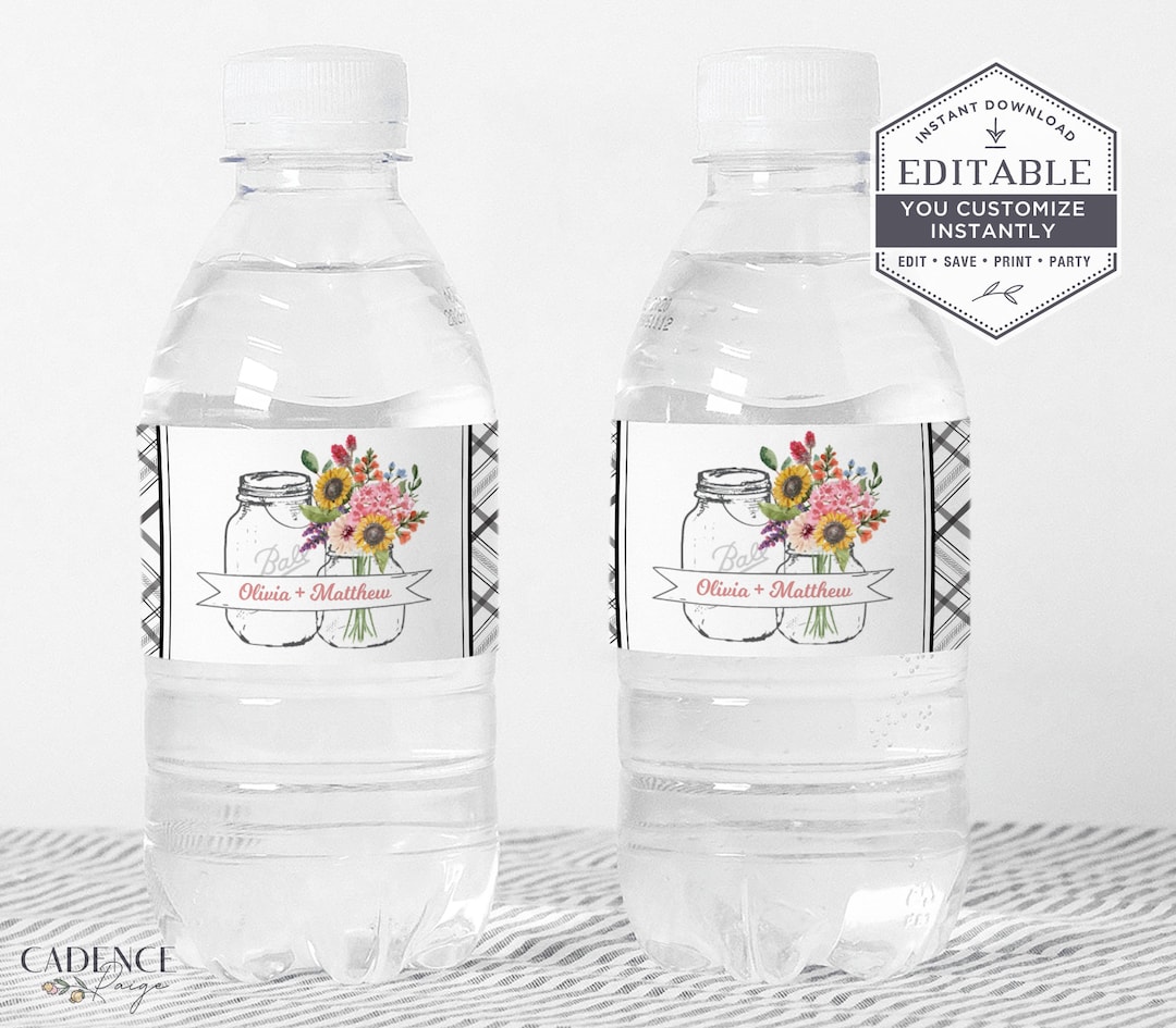Sunflower Water Bottle Labels Bridal Shower Water Bottle - Etsy