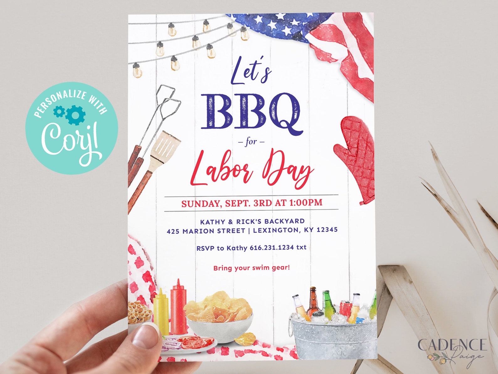 Labor Day BBQ Invitation, Digital Labor Day Party Invitation, Summer ...