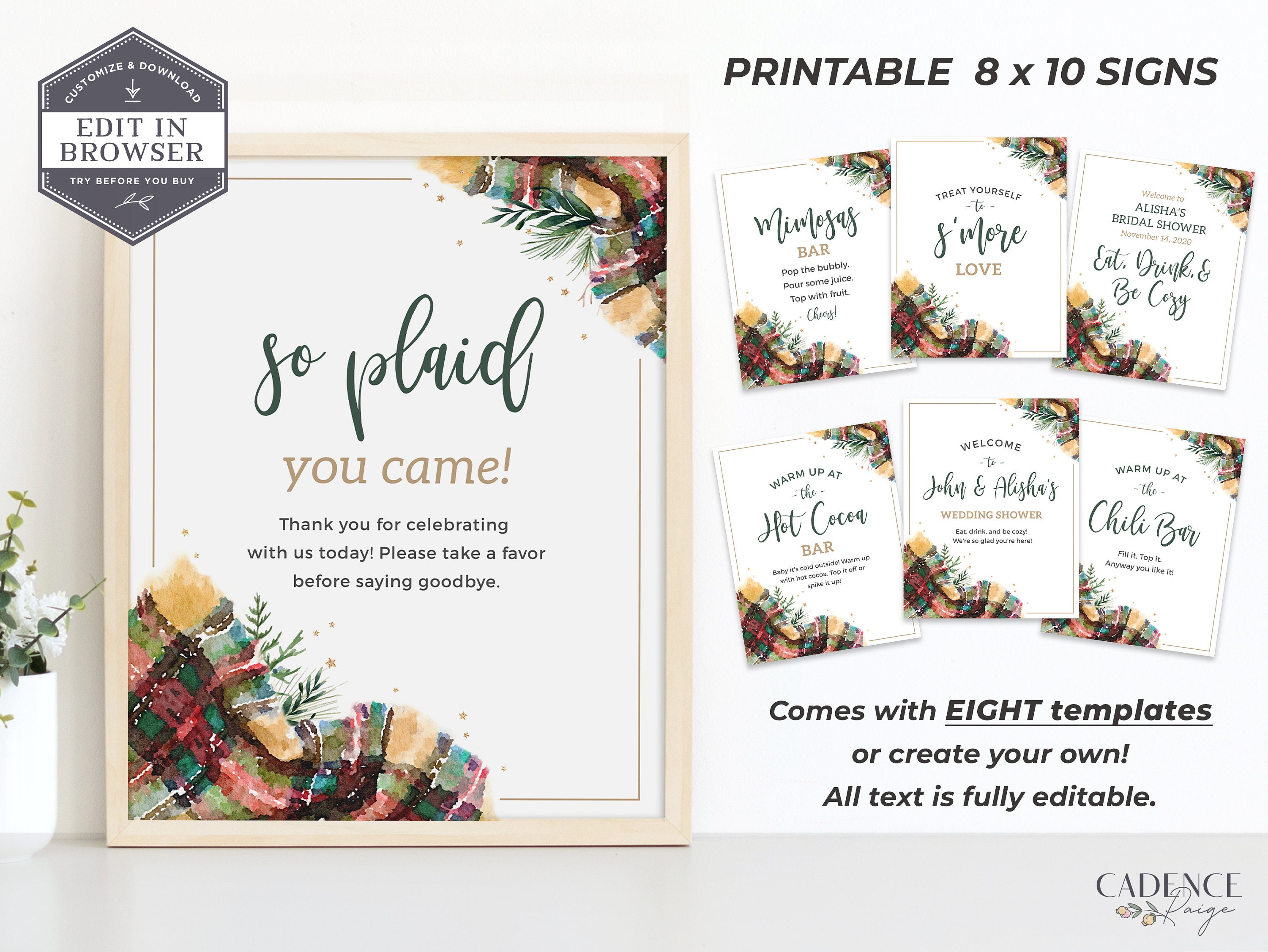 Flannel and Fizz Signs, 8 X 10 Winter Bridal Shower Signs, Flannel ...