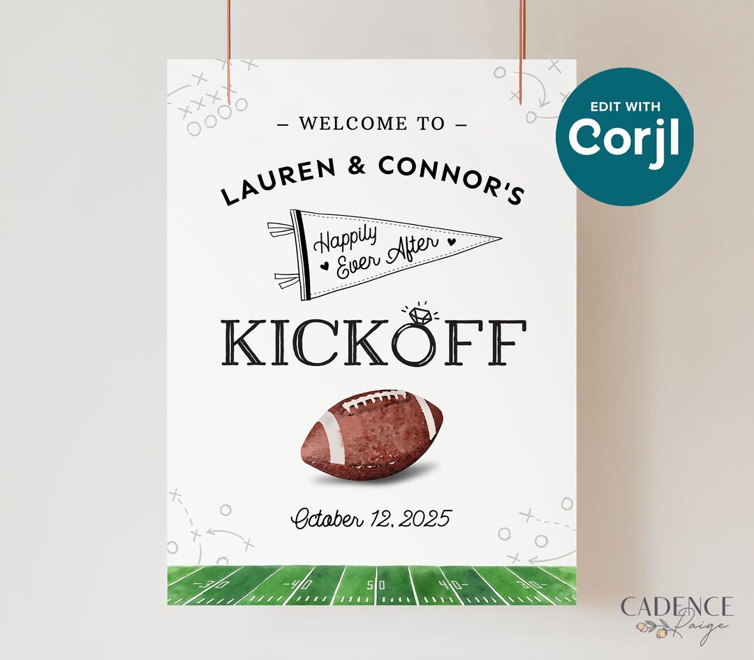Happily Ever After Kickoff Couples Shower Welcome Sign, Football ...