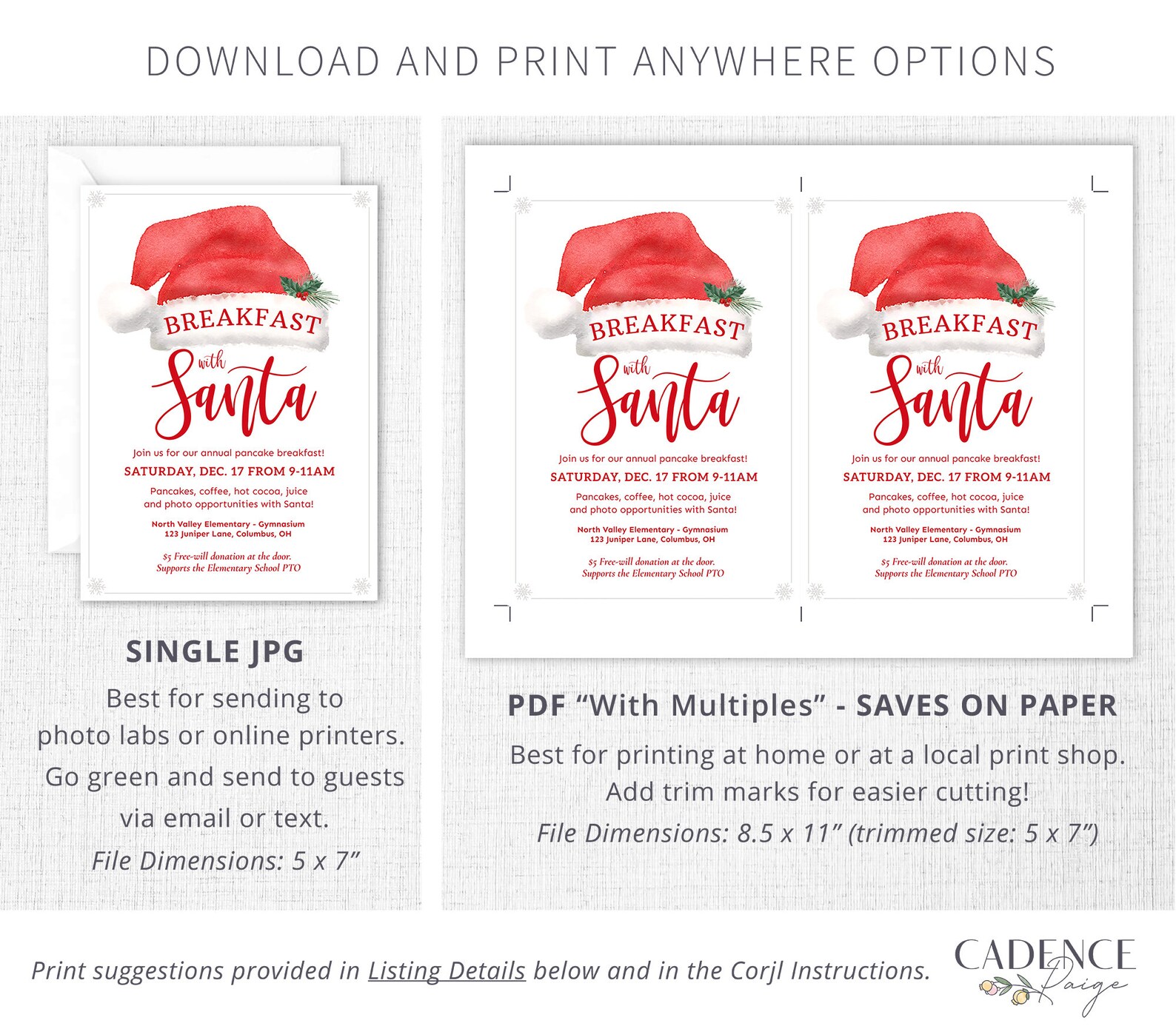 Breakfast With Santa Invitation, Santa Breakfast Flyer, Fundraiser ...