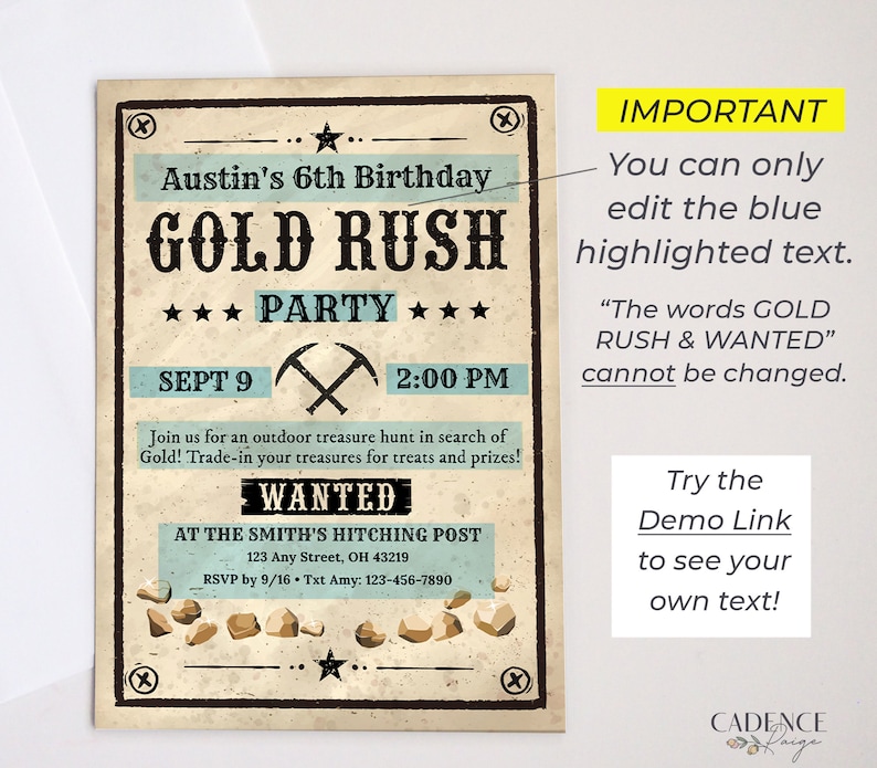 Golden Birthday Invitation Gold Rush Birthday Invite Unique - Etsy