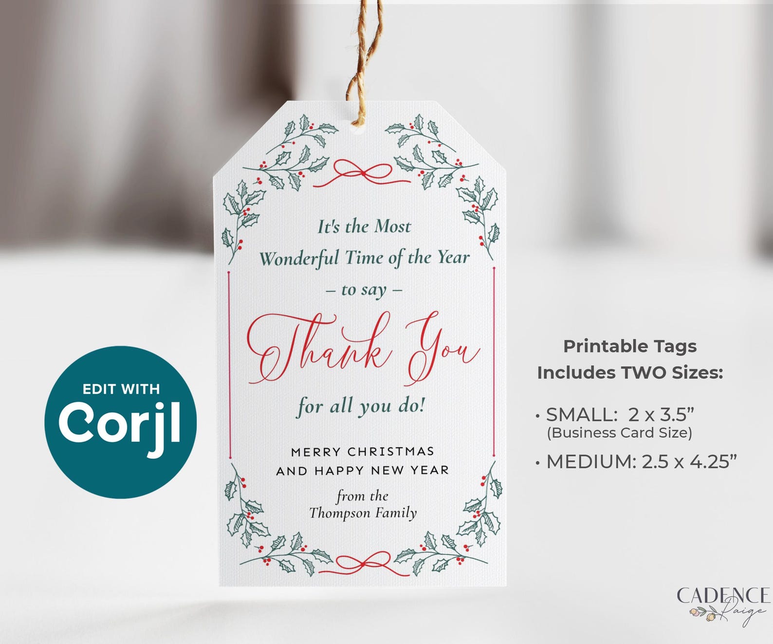 Christmas Thank You Gift Tags, Printable Teacher Gift Tags, Employee ...