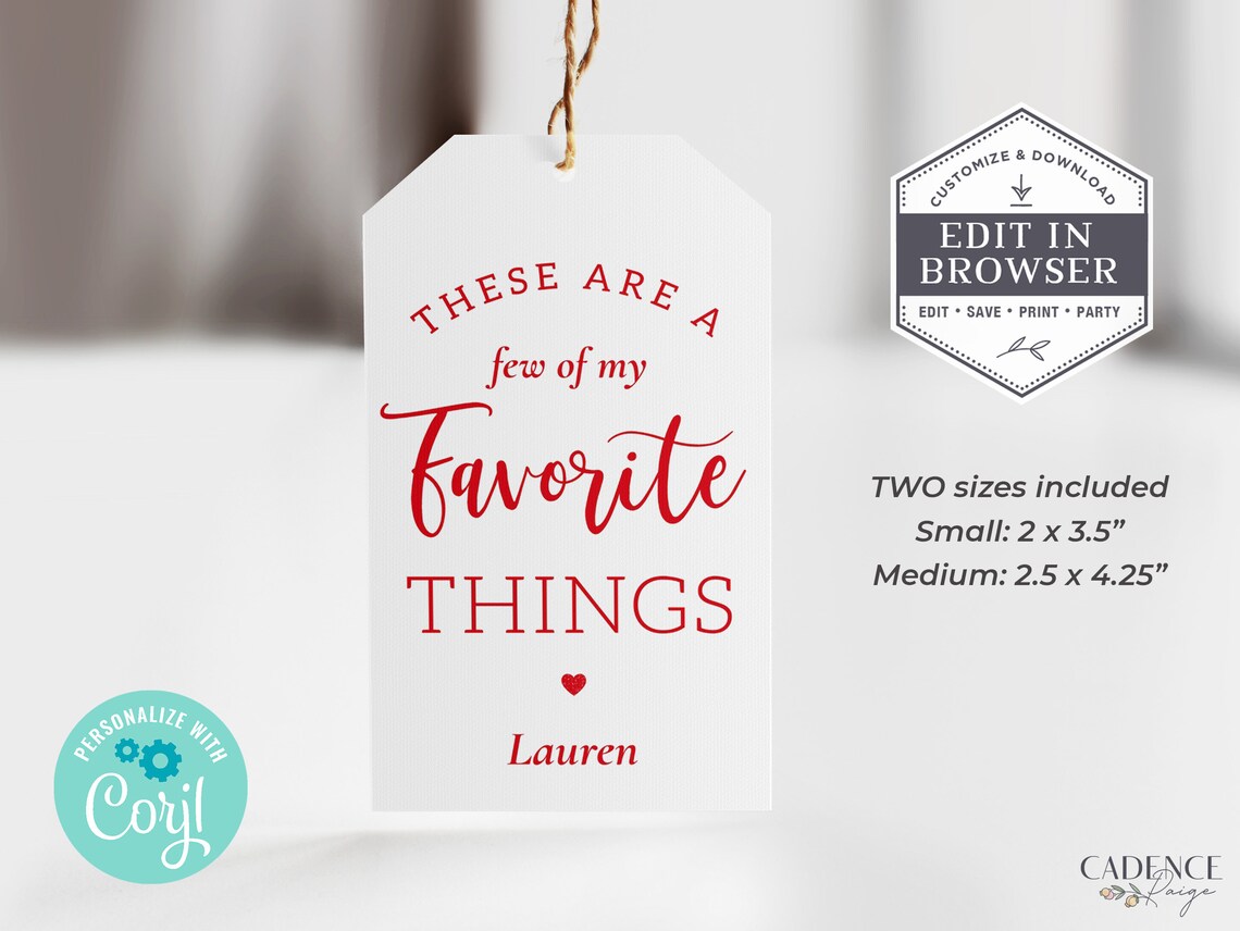 Favorite Things Gift Tag Favorite Things Favor Printable - Etsy