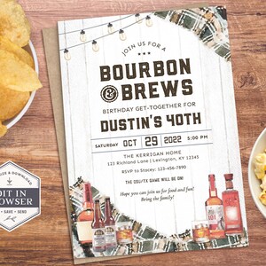 Bourbon and Brews Birthday Invitation, 30th, 40th, 50th, 60th Birthday ...