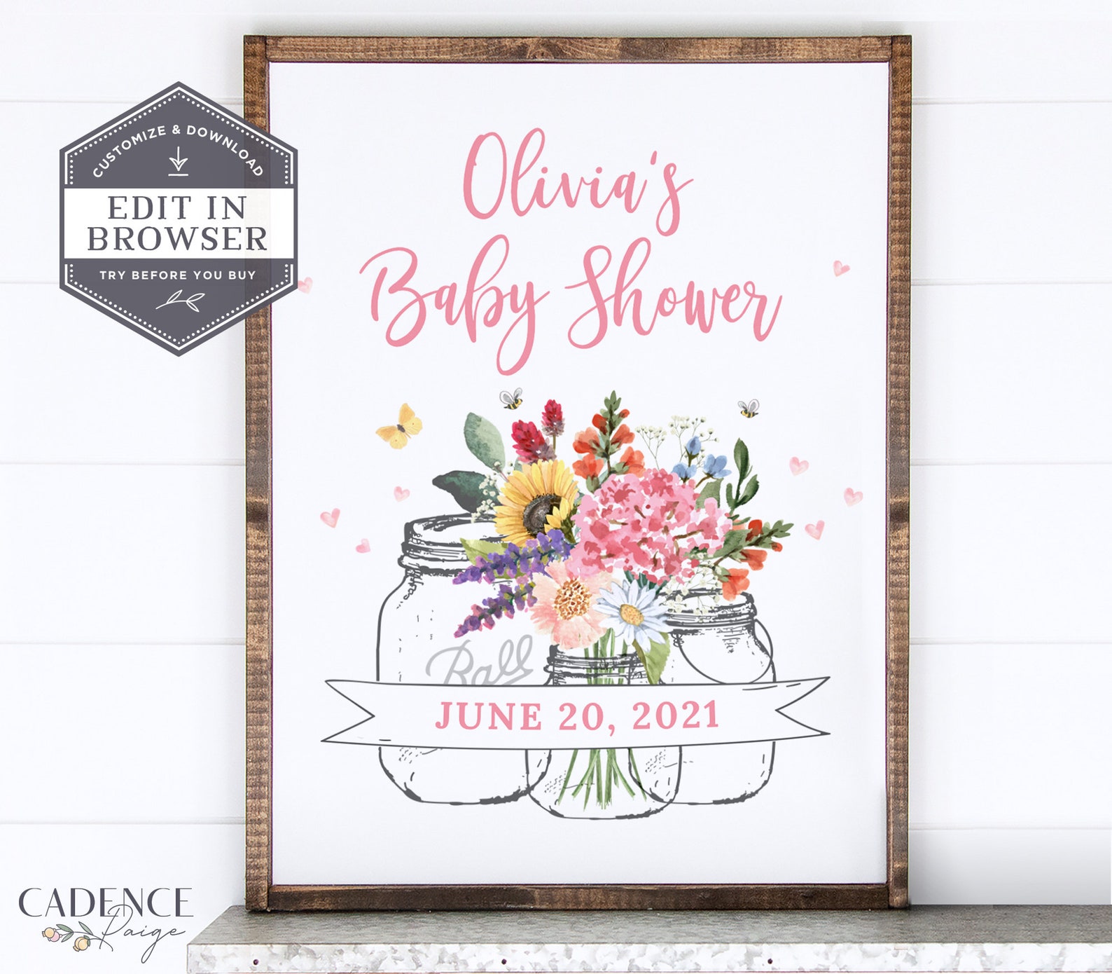 Baby in Bloom Shower Sign, Printable Baby Shower Sign, Large Baby ...