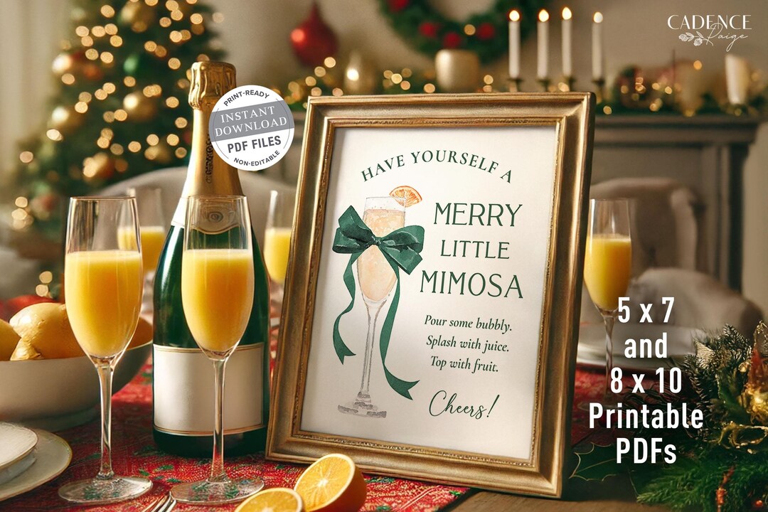 Christmas Mimosa Bar Sign Printable Merry Little Mimosa Sign With Green ...