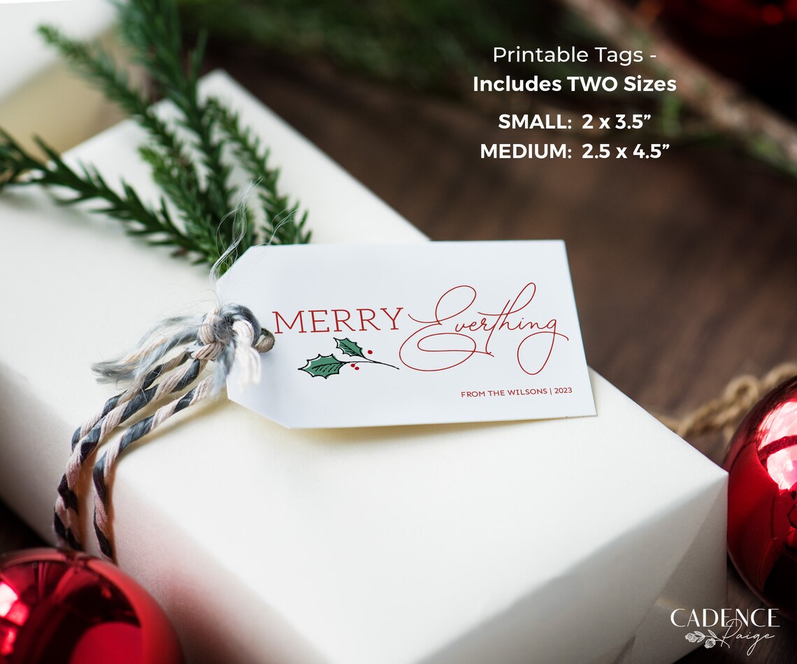 Printable Merry Everything Gift Tags, Personalized Holiday Gift Tags ...