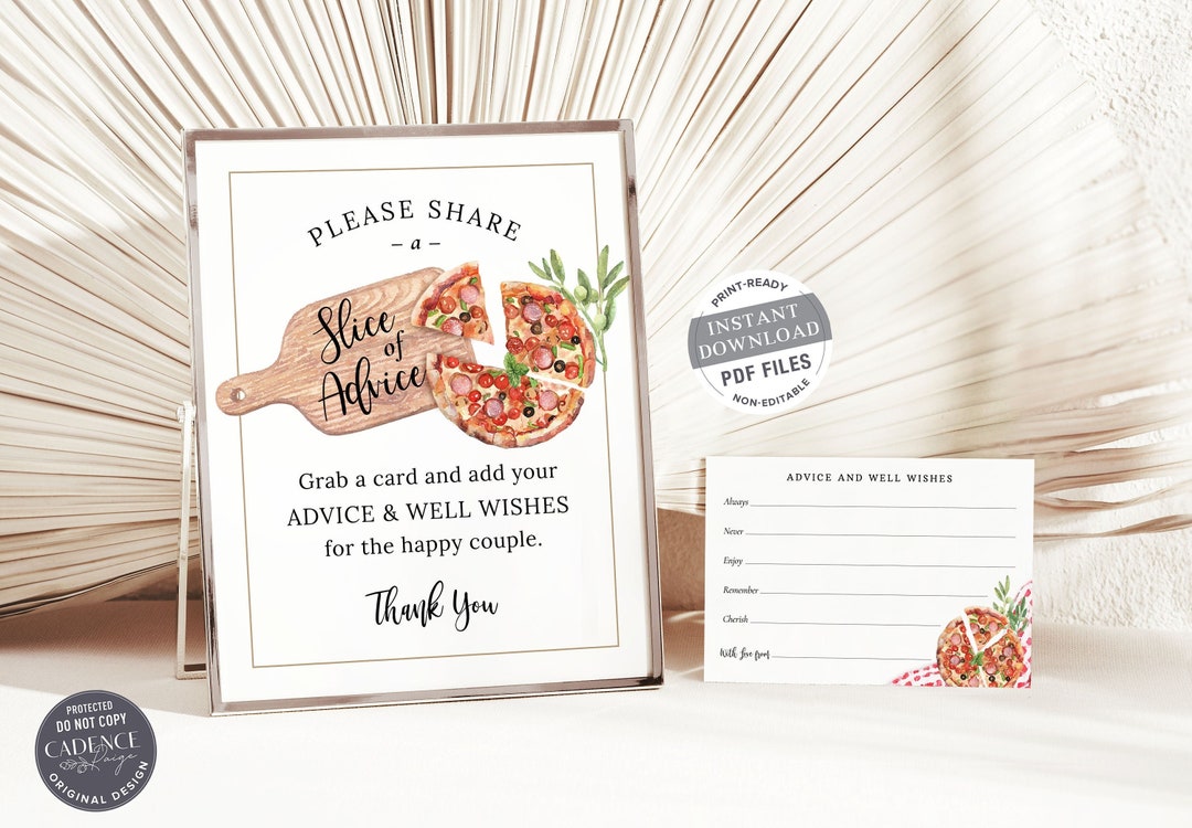 Advice and Wishes Cards and Sign for Italian Bridal Shower Pizza Themed ...