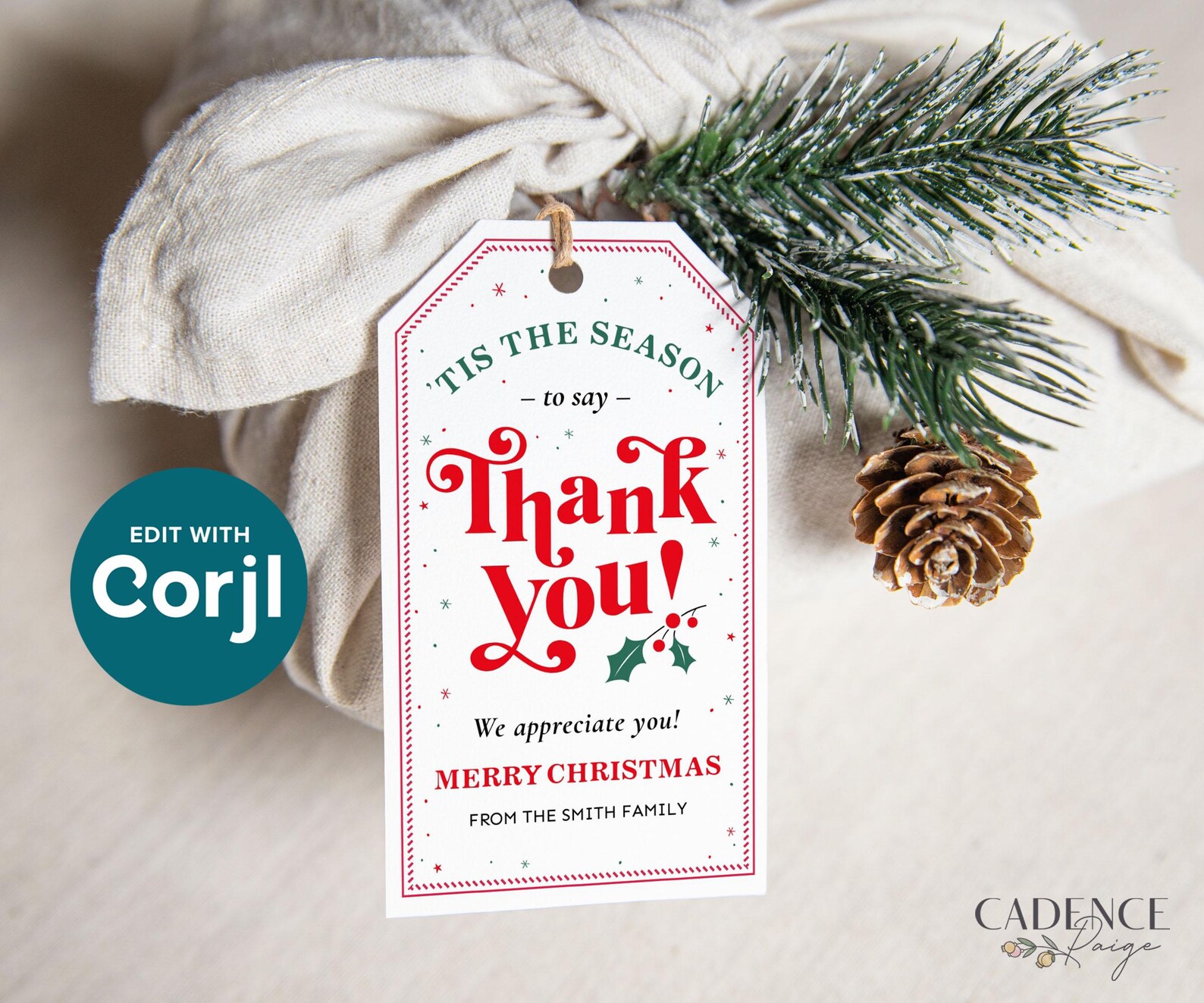 Christmas Thank You Gift Tags: Editable Holiday PDF - Etsy