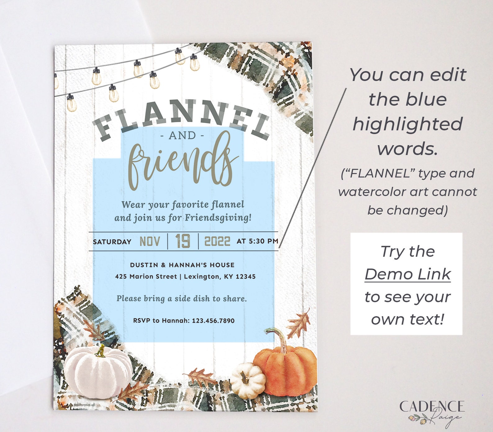 Friendsgiving Invitation Flannel and Friendsgiving Party - Etsy