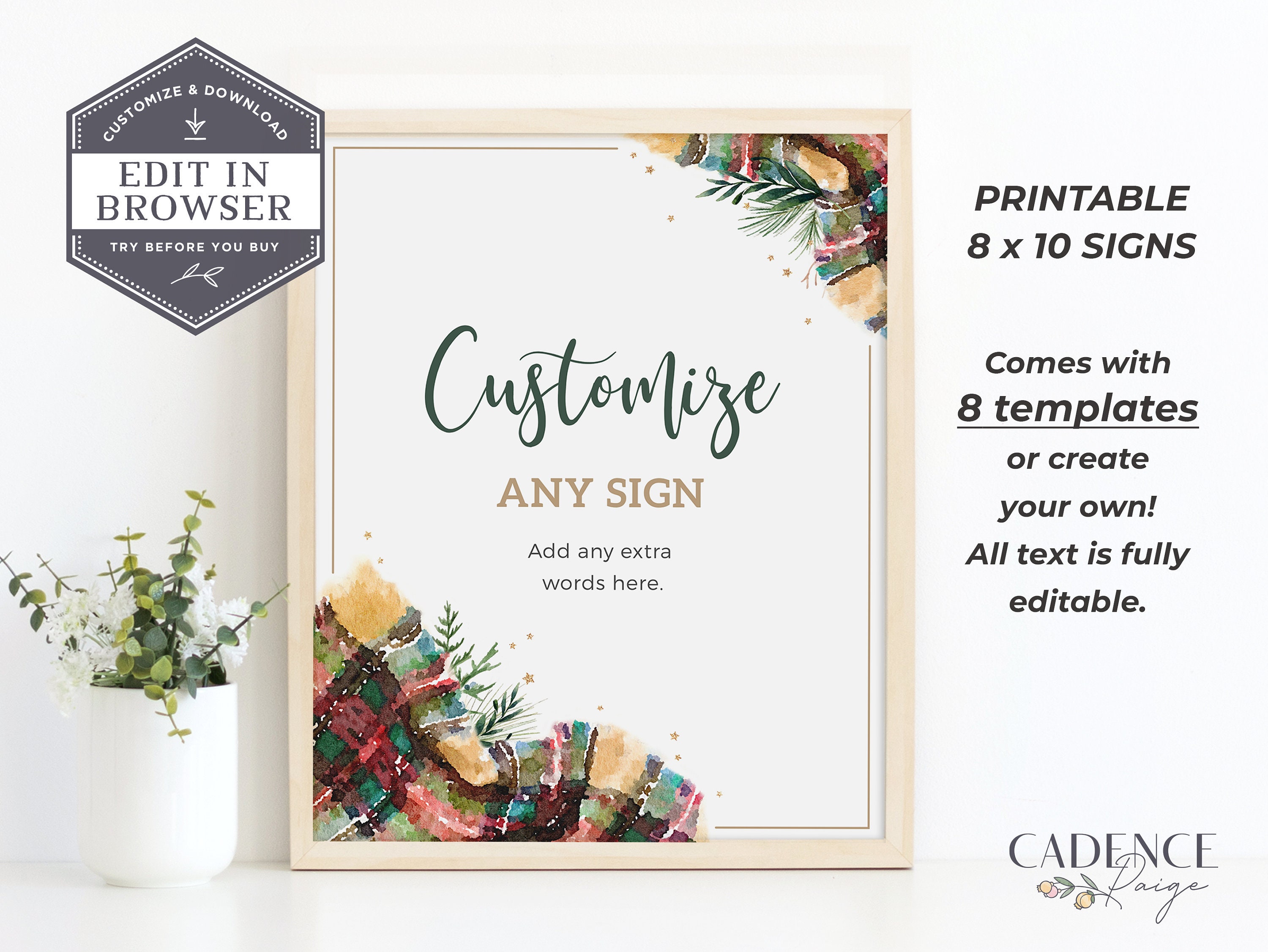 Flannel and Fizz Signs, 8 X 10 Winter Bridal Shower Signs, Flannel ...