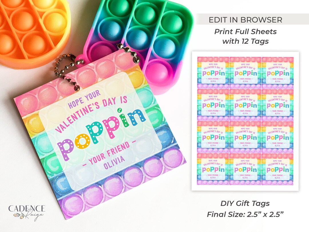 Valentine's Day Pop It Tags, Class Valentine Tags, Printable Pop It Toy ...