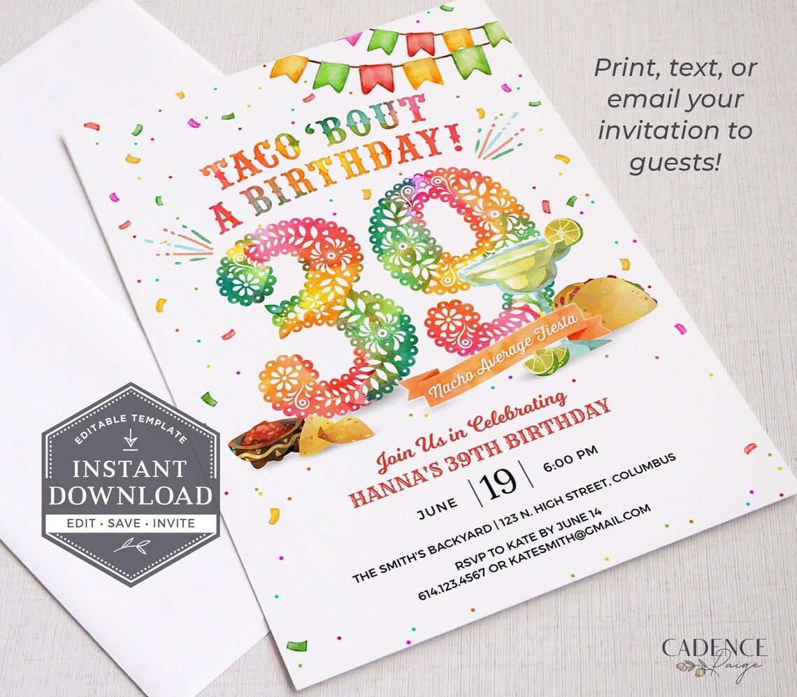 39th Birthday Invitation 39th Birthday Fiesta Invite Taco - Etsy