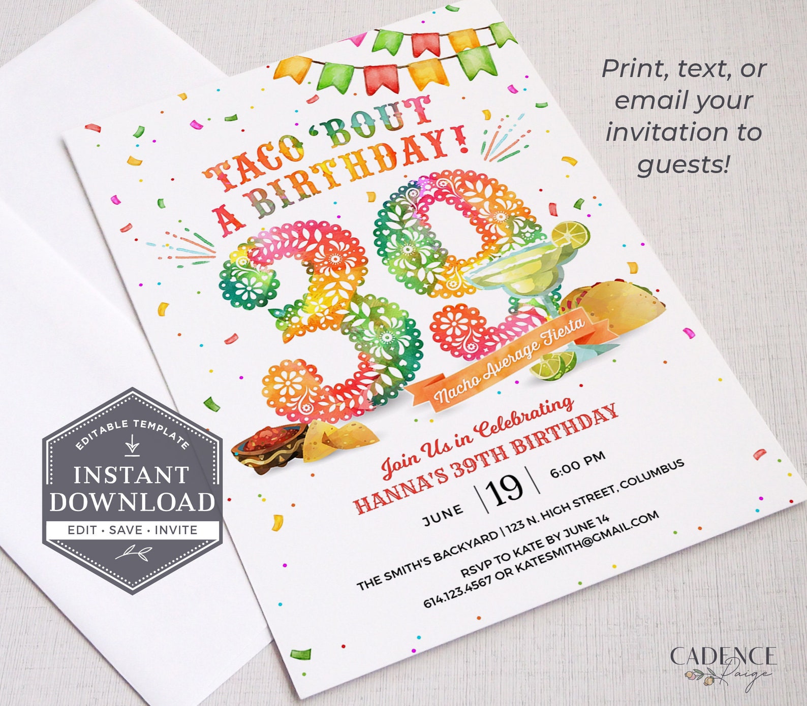 39th Birthday Invitation 39th Birthday Fiesta Invite Taco - Etsy