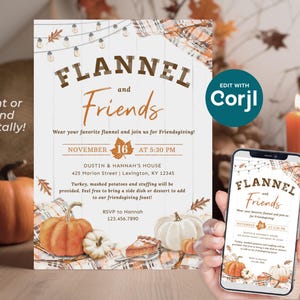 Friendsgiving Invitation, Flannel and Friends Invitation, Fun ...