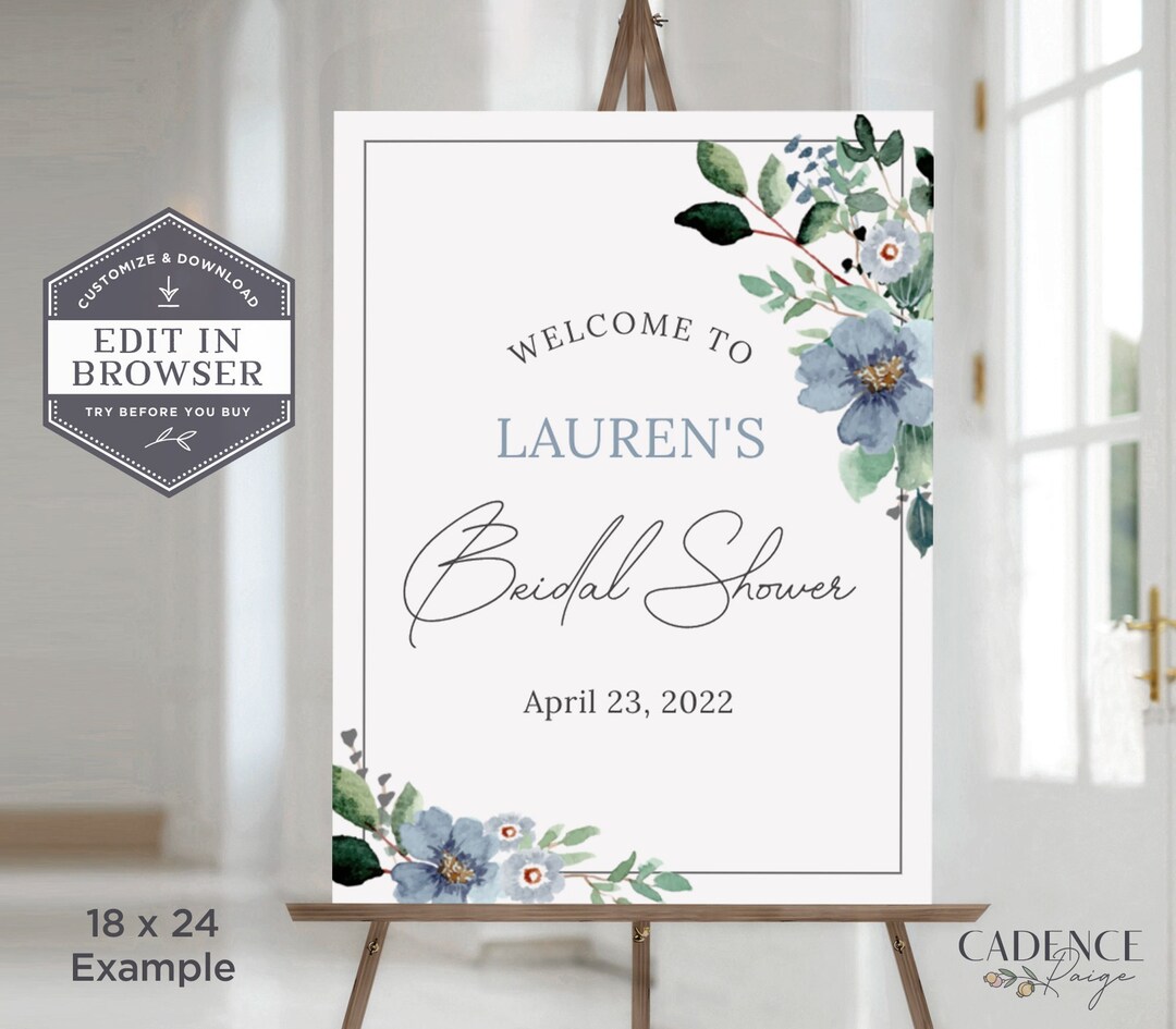 Dusty Blue Bridal Shower Sign, Blue Bridal Shower Sign, Cornflower Blue ...