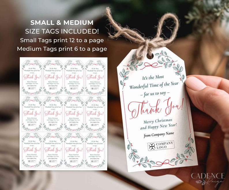 Company Christmas Gift Tag Template | Add Your Logo | Holiday Client ...