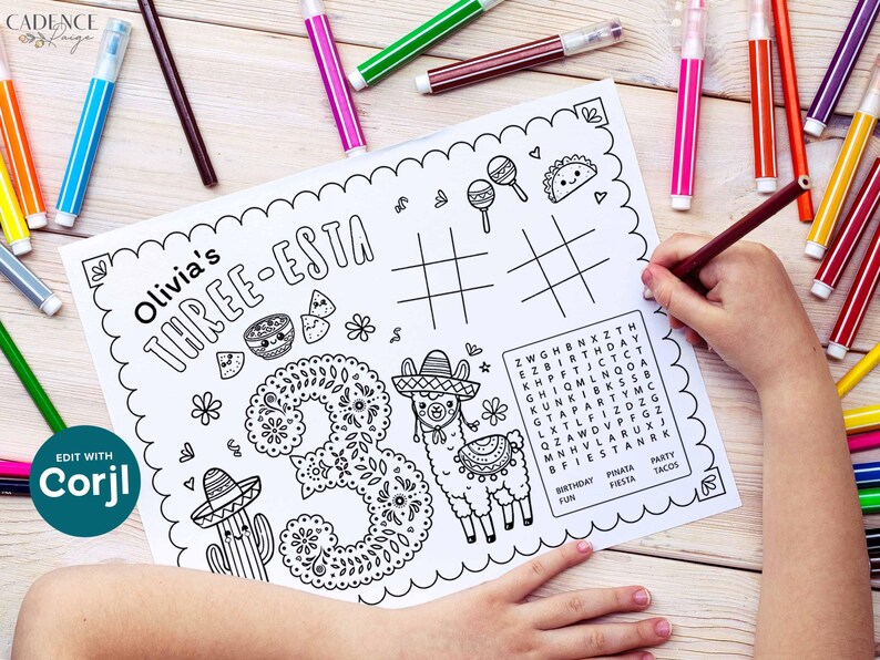 Custom Three-esta Birthday Coloring Page: Fiesta Party Activity ...