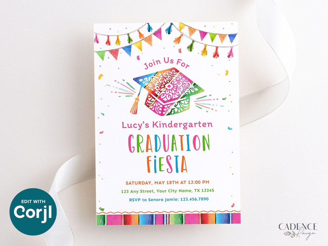 Kindergarten Graduation Invitation Template for Fiesta Grad Party End ...