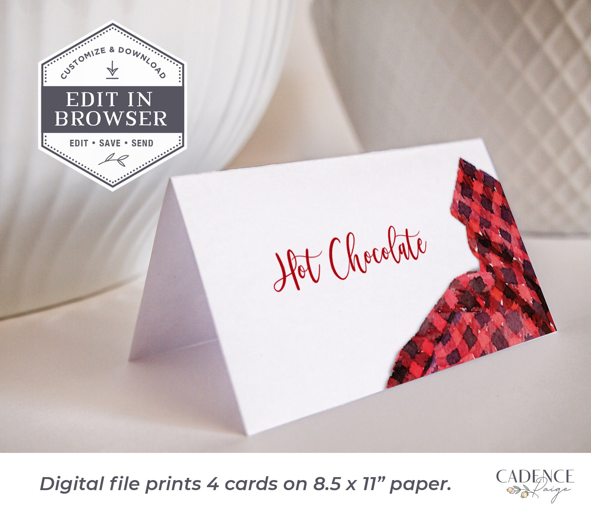 Buffalo Plaid Place Cards, Flannel Food Signs, Customizable Food Cards ...