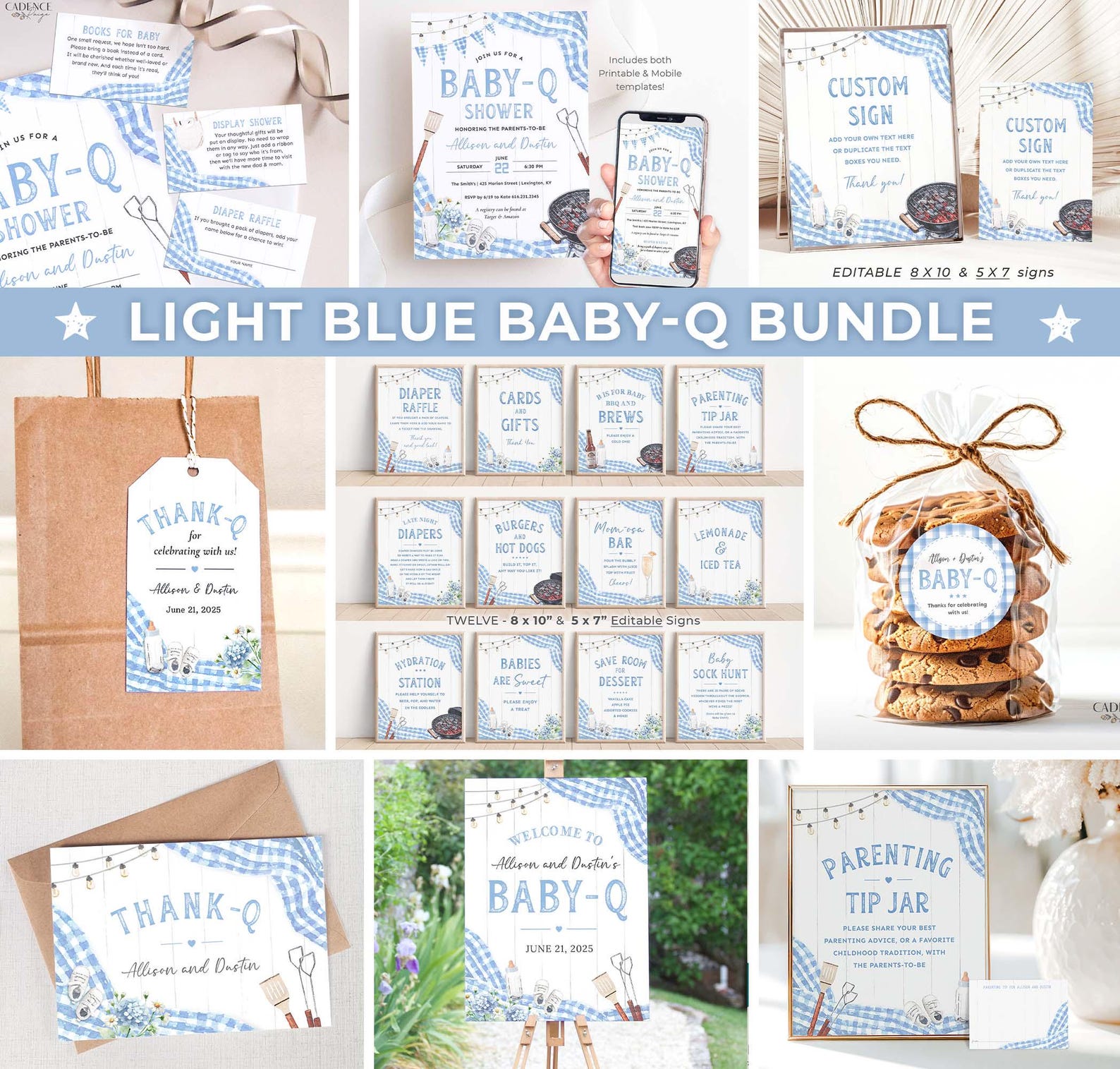 Blue Baby Q Baby Shower Bundle, BBQ Babyq Invitation Template, Editable ...