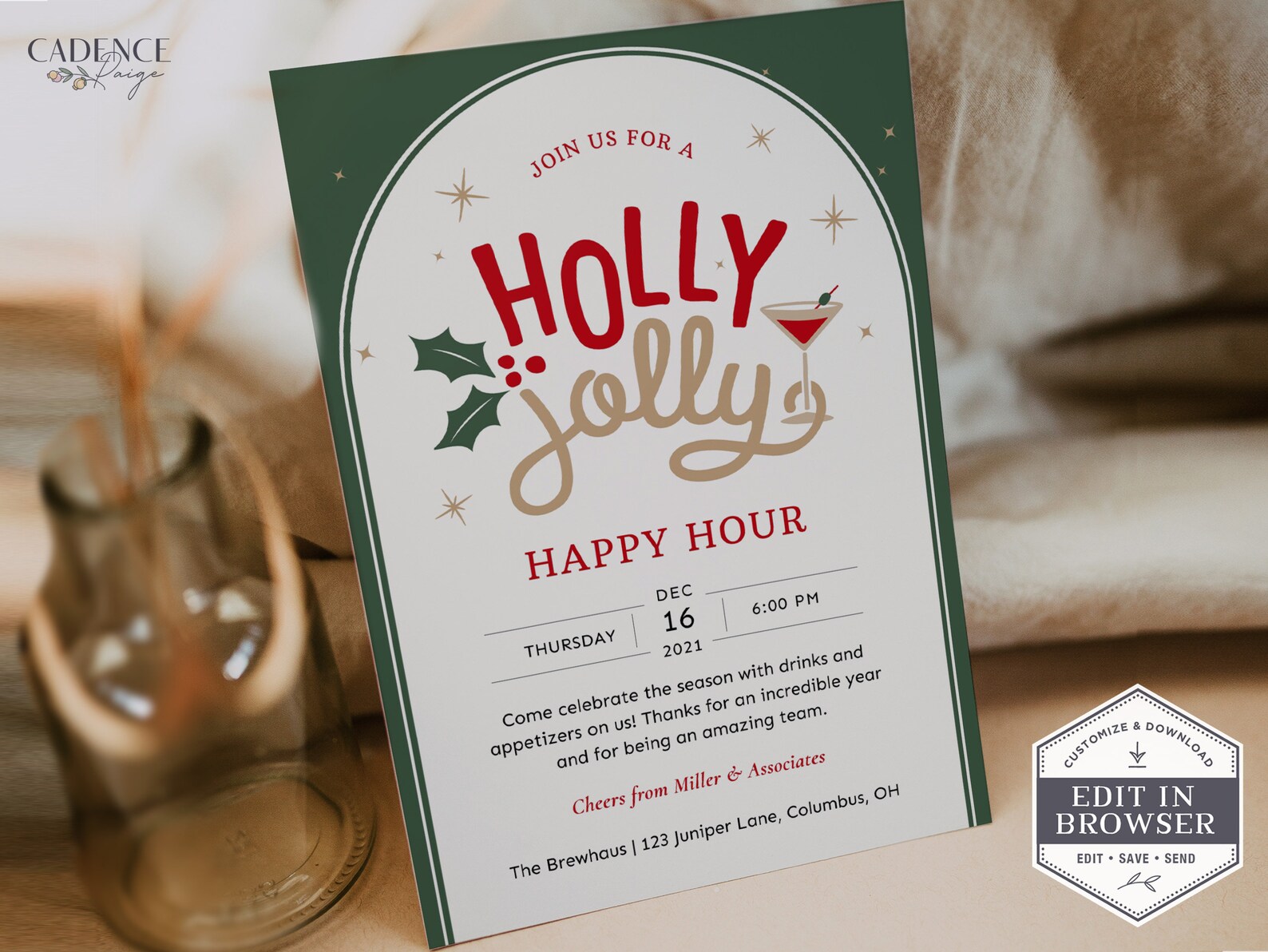 Holiday Happy Hour Invitation, Team Happy Hour Invite, Office Christmas ...