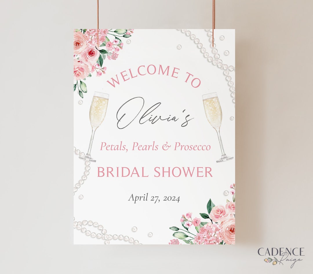 Petals Pearls and Prosecco Sign With Prosecco and Pearls Welcome Sign ...