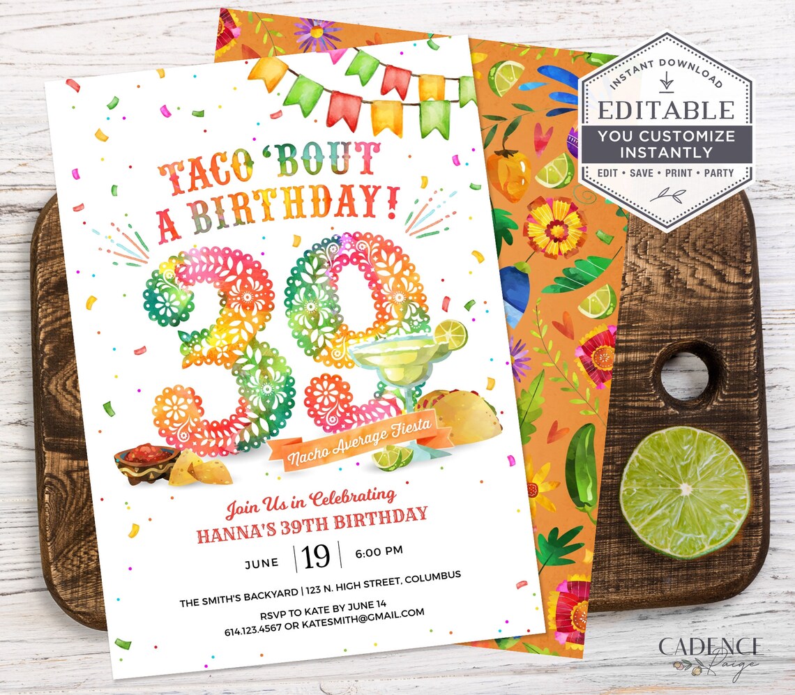 39th Birthday Invitation 39th Birthday Fiesta Invite Taco - Etsy