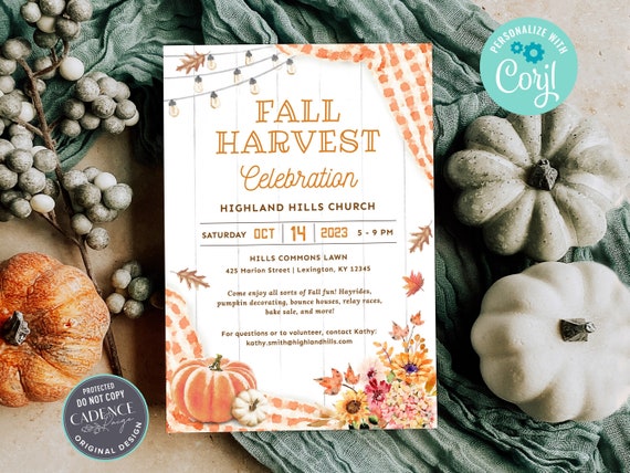 Fall Harvest Party Template Editable Fall Festival Invitation Fall