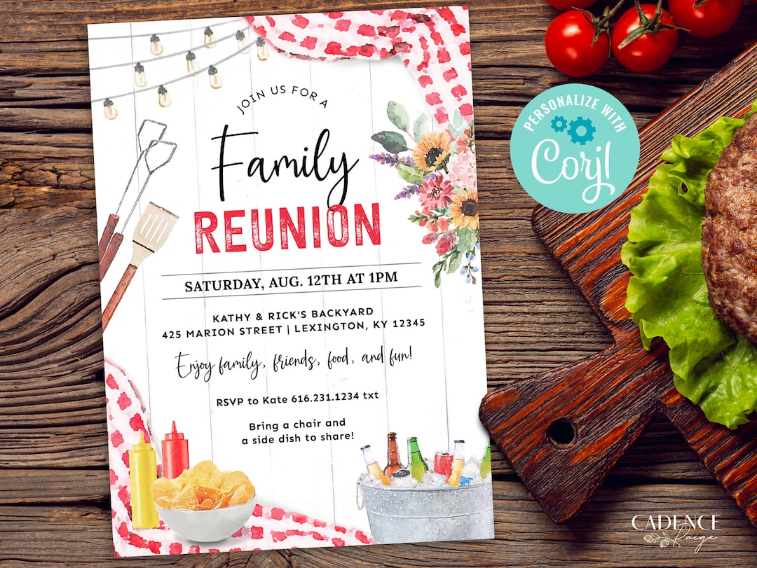 Family Reunion Invitation, Family Picnic Invitation, Reunion BBQ ...