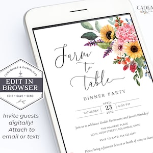 Farm to Table Dinner Party Invitation, Farm Dinner Party Invitation ...