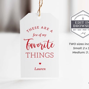 Favorite Things Gift Tag Favorite Things Favor Printable | Etsy