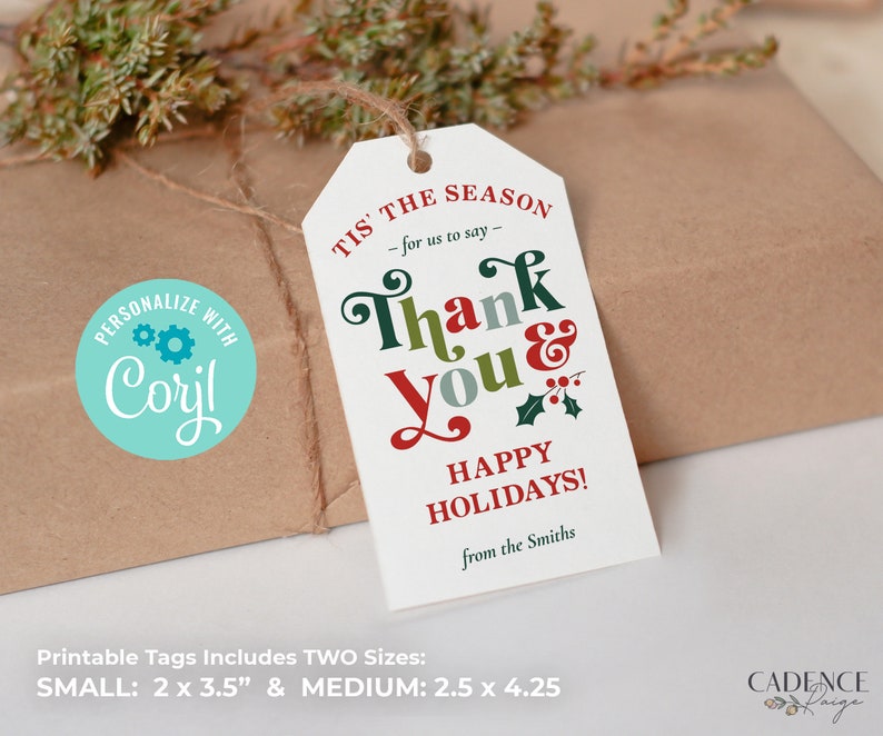 Printable Thank You Gift Tags, Thank You Holiday Tags, for Friends, for ...