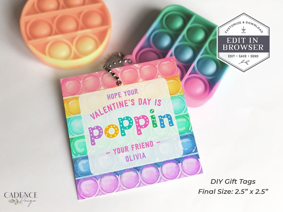 Valentine's Day Pop It Tags Class Valentine Tags | Etsy