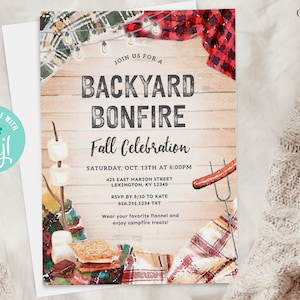 Bonfire Party Invitation, Fall Youth Group Invitation, Flannel Themed ...
