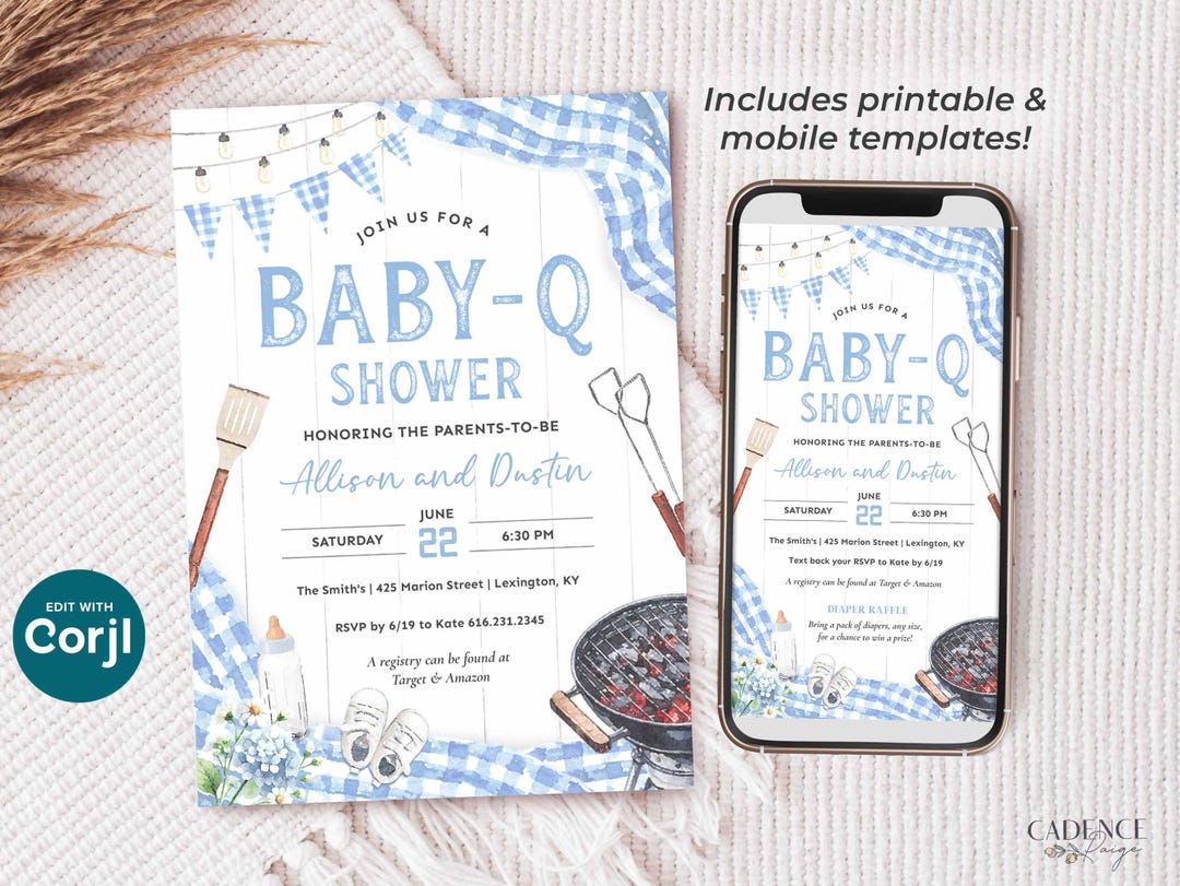 Blue Baby-q Shower Invitation Boy BBQ Baby Shower Cookout Baby Sprinkle ...