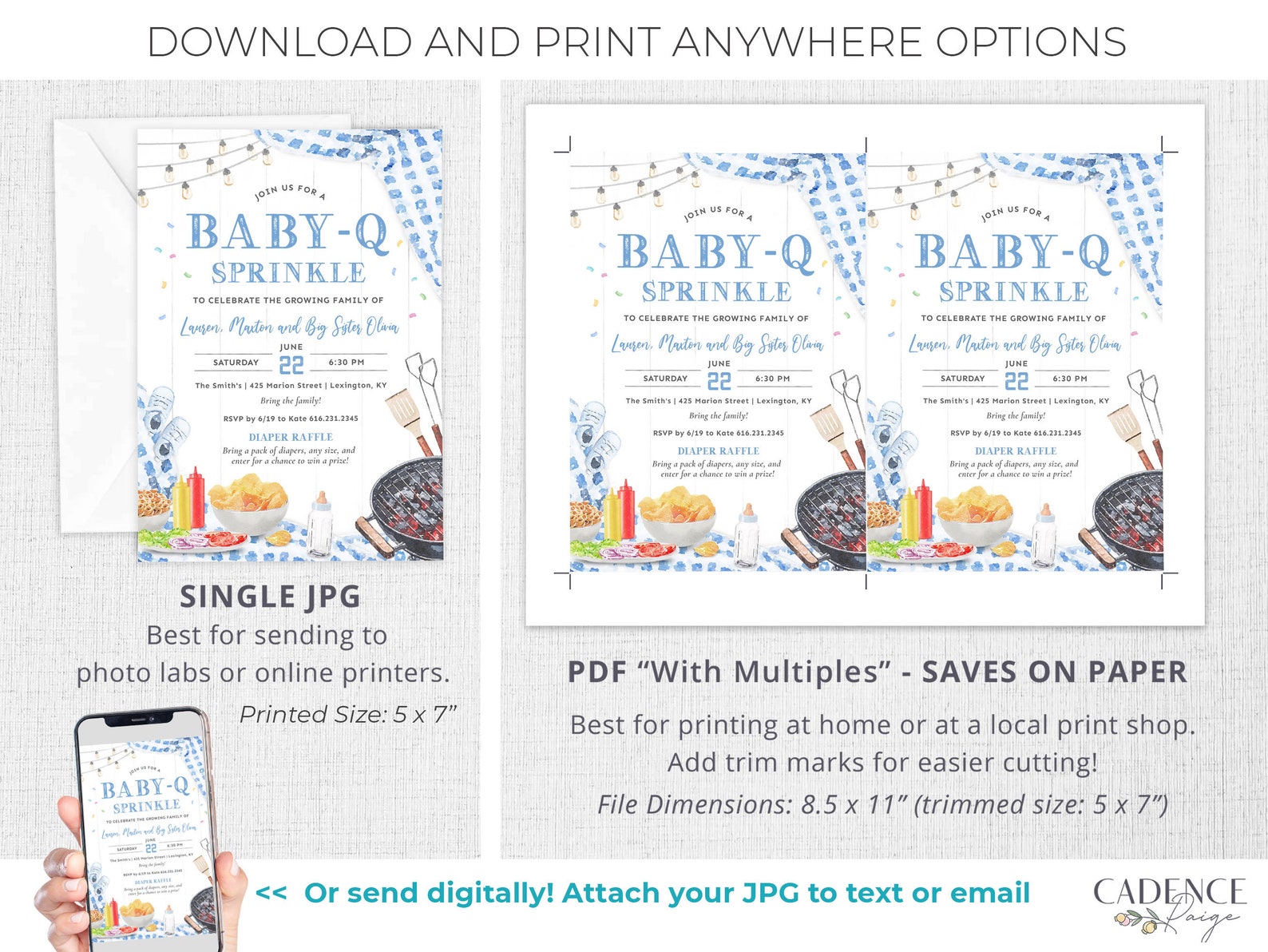 Blue Baby-q Sprinkle Invitation, Boy Baby Sprinkle Invitation, Babyq ...